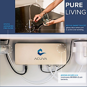 Acuva- ArrowMax 2.0 UV-LED Water Purifier, Under Sink Water Filter System with Smart Faucet, Universal Power Supply, Brushed Nickel Faucet