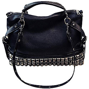 ZLM BAG US Punk Rivet Hobo Handbag for Women Large Crossbody Purse Leather Top Handle Bag