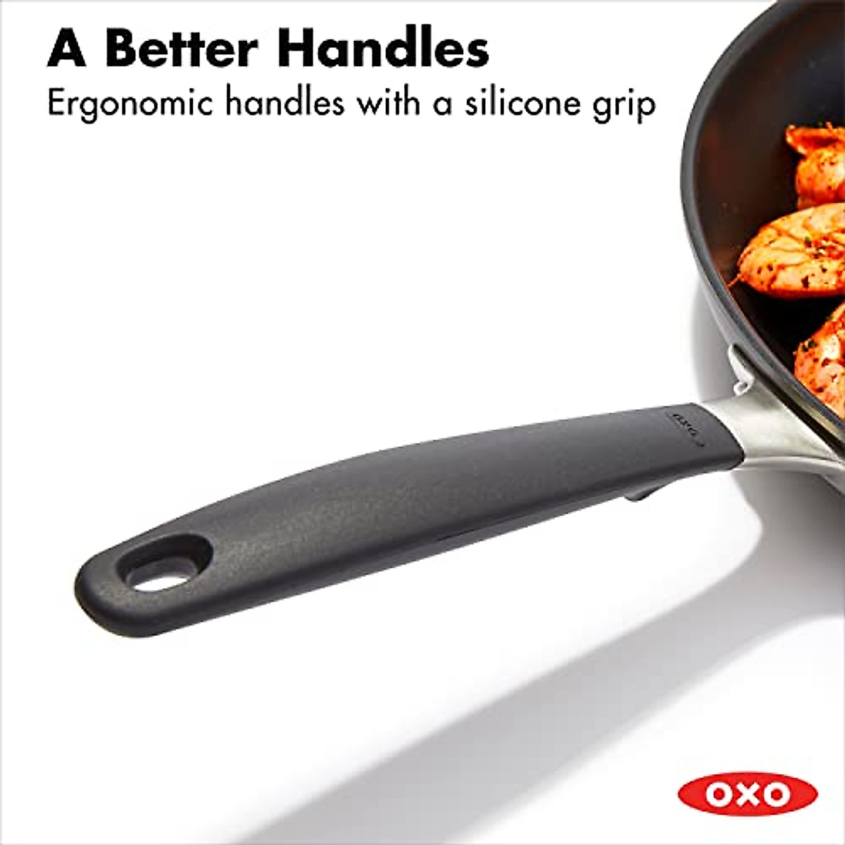 OXO Good Grips 8" 10" and 12" Frying Pan Skillet Set, 3-Layered German Engineered Nonstick Coating, Stainless Steel Handle with Nonslip Silicone, Black