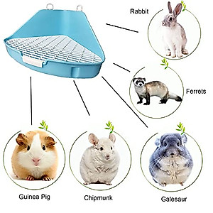 kathson Rabbit Litter Box Bunny Toilet Triangle Potty Trainer Corner Large Bedding Box Pet Pan for Rabbits Chinchillas Ferrets Guinea Pigs Galesaurs(Blue)