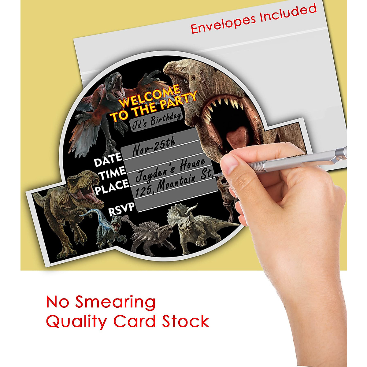 KINYEYE Dinosaur Party Invitation Cards for Kids Birthday Party, 20Pcs Dinosaurs World Birthday Party Invitations with Envelopes, 2-Sided 4×6 Inches