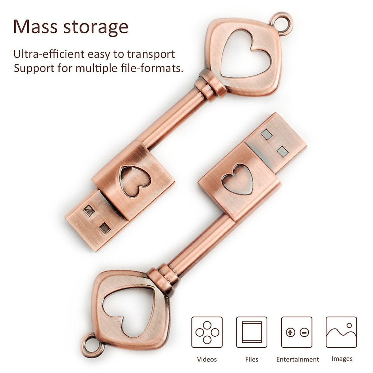 LEIZHAN Metal Key USB Flash Drive 5 Pack 16GB Love Heart Shape Thumb Drive USB Computer Memory Stick Pen Drive Graduation Gift Pendrive