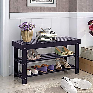 Goujxcy Shoe Rack Bench,3-Tier Shoe Rack Storage Bench Bamboo Seat Organizing Shelf Entryway Hallway Organizer Furniture, Holds Up to 551 lbs,Coffee