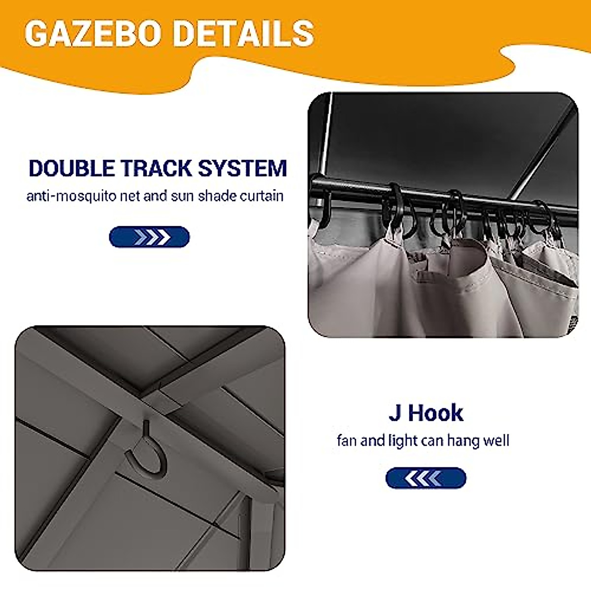 VONZOY 12' x 14' Hardtop Gazebo, Heavy Duty Double Roof Galvanized Steel Outdoor Metal Gazebo with Nettings & Curtains, Aluminum Gazebo with Vertical Stripes Roof for Patio, Backyard, Lawns [Grey]