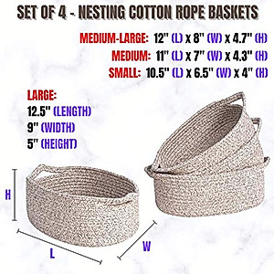 MINTWOOD Design Set of 4 Cotton Rope Nesting Baskets, Decorative Woven Nursery Baskets, Cute Closet Baskets and Bins for Shelves, Table Basket Organizers for Small Accessories, Light Brown