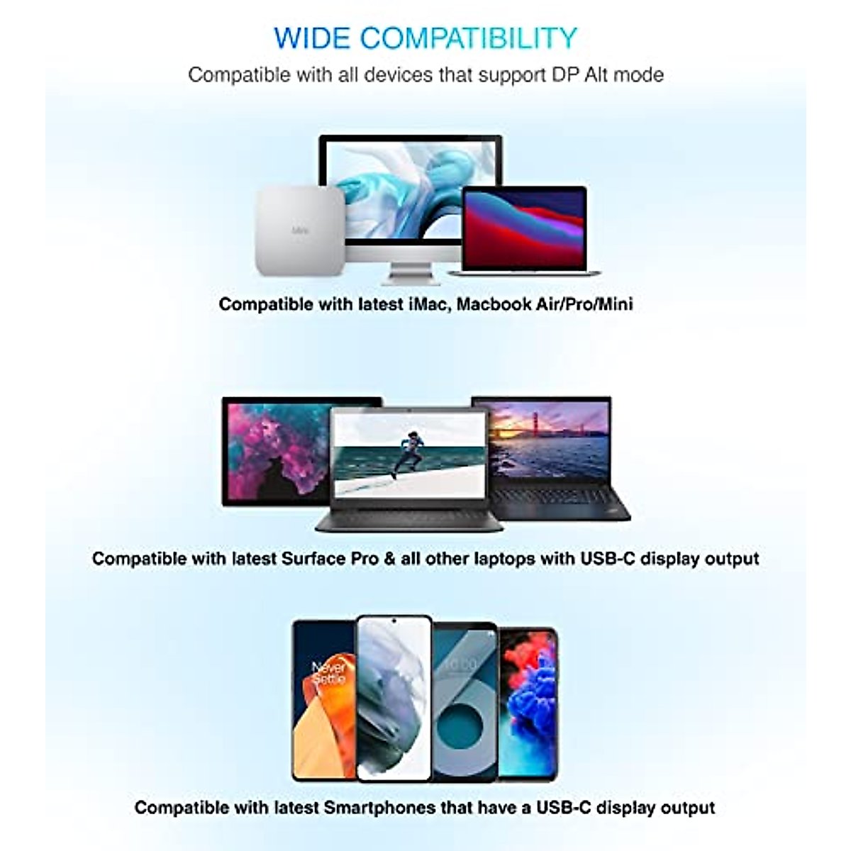 BlueRigger USB C to DisplayPort Cable for Home Office (6FT, 4K 60Hz, Thunderbolt 4, Type C, Type-C) USB-C to DP Cable Compatible with VR headsets, MacBook Pro/Air, iPad Pro, Galaxy, imac, Surface Book