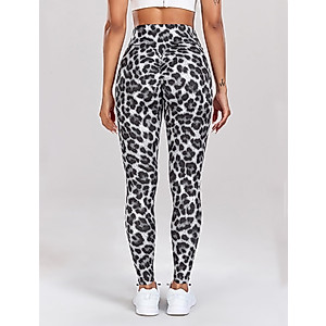 FITTOO Women's Print Ruched Booty Leggings Butt Lifting Yoga Pants Black M