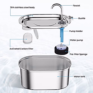 Cat Water Fountain, 3.2L/108oz Stainless Steel Pet Fountain Automatic Pet Water Fountain Water Dispenser Cat Water Bowl Cat Drinking Fountains with Ultra-Quiet Pump for Cats, Multiple Pets