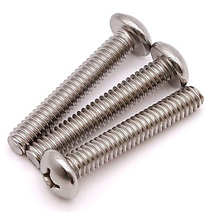 1/4-20 x 2-1/2" inch (25 pcs) Phillips Pan Head Machine Screw Bolt, 304 Stainless Steel 18-8 Rounded Head Screws, UNC Full Thread, Bright Finish
