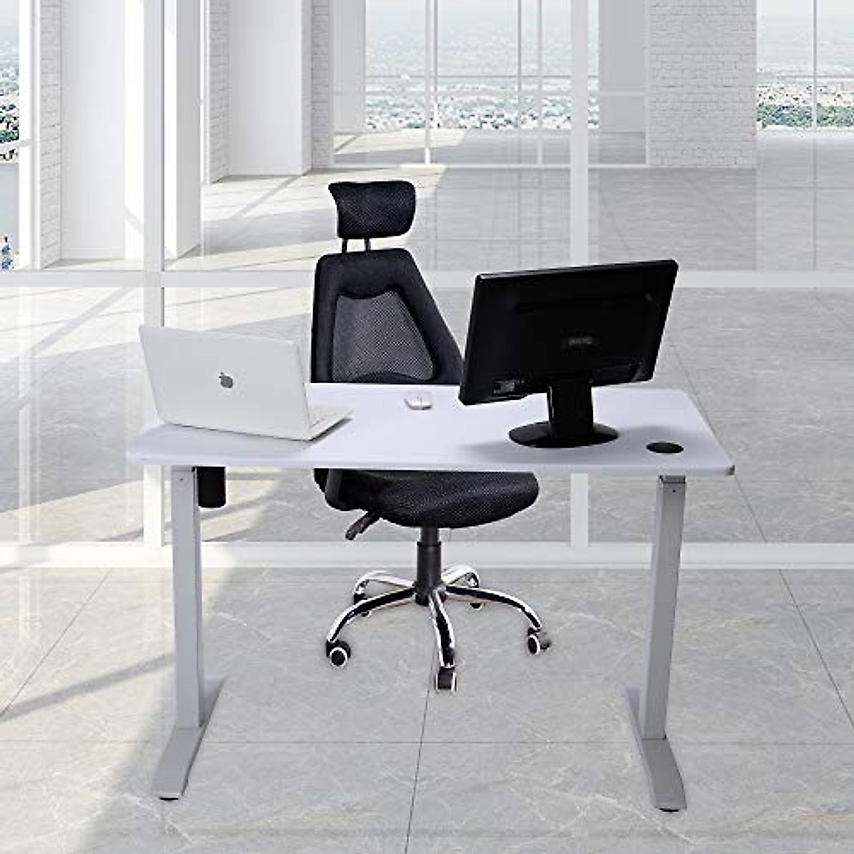UNICOO - Electric Height Adjustable Standing Desk, Electric Standing Workstation Home Office Sit Stand Up Desk with 4 Pre-Set Memory Led Display Controller (White Top/White Legs-Electric - KT1001)