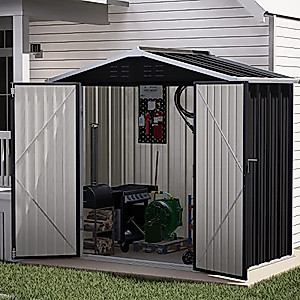 UDPATIO Outdoor Storage Shed 4x6 FT, Outside Metal Sheds & Outdoor Storage Galvanized Steel for Backyard, Patio, Lawn, Tool Shed with Lockable Door for Trash Can, Bike, Lawnmower, Generator, Dark Grey