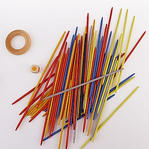 ATOSHP Jacks Game and Pick Up Sticks, 12 Metal Jax and 60Pcs Wooden Sticks with Storage Box