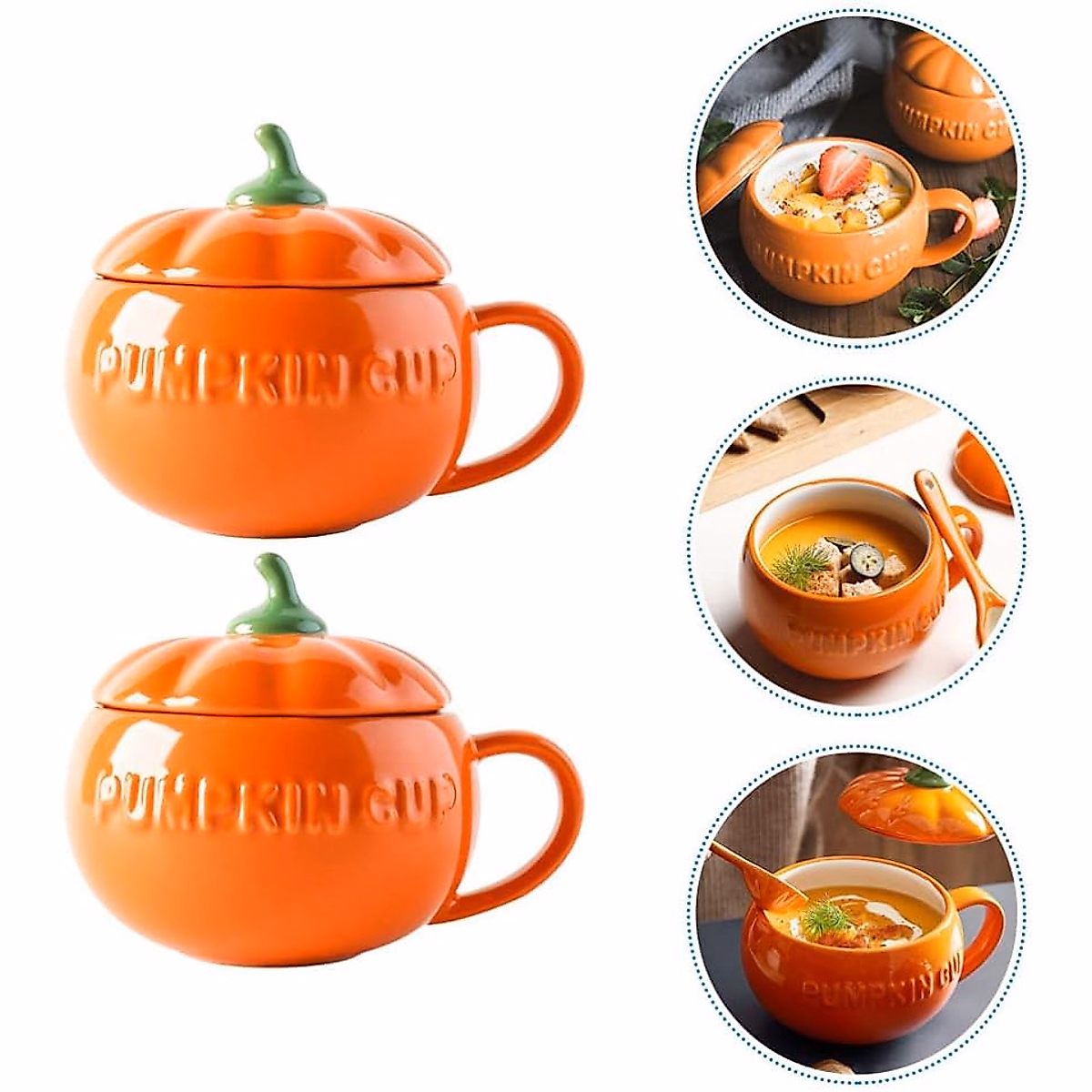 Luxshiny 2 Pcs Pumpkin Ceramic Soup Bowl Porcelain Pumpkin Shape Sugar Dessert Bowl with Lid Ceramic Dinnerware for Halloween