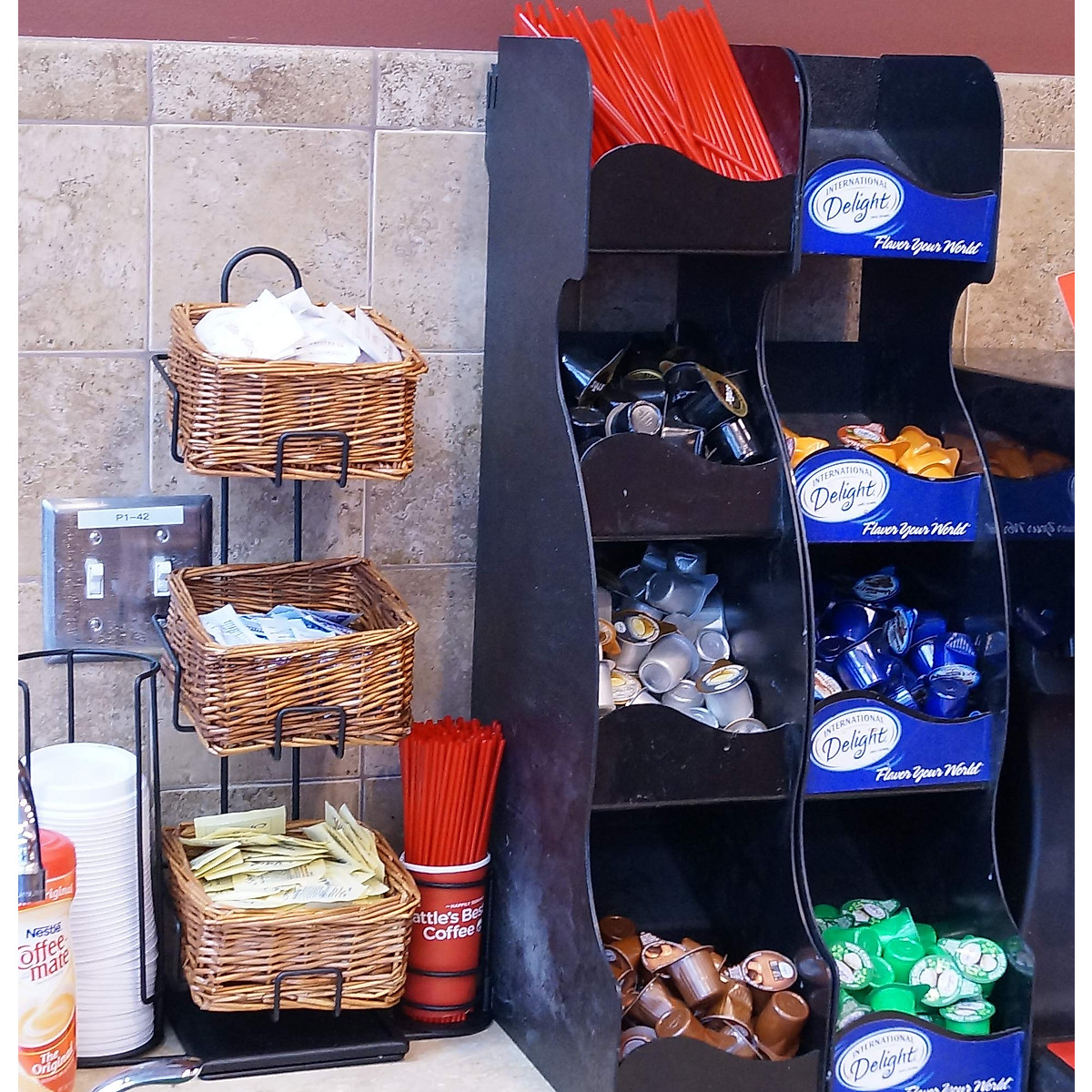 Mobile Merchandisers CR0620-3B-MB 3-Tier 3 Square Willow Basket Counter Display Rack,Brown