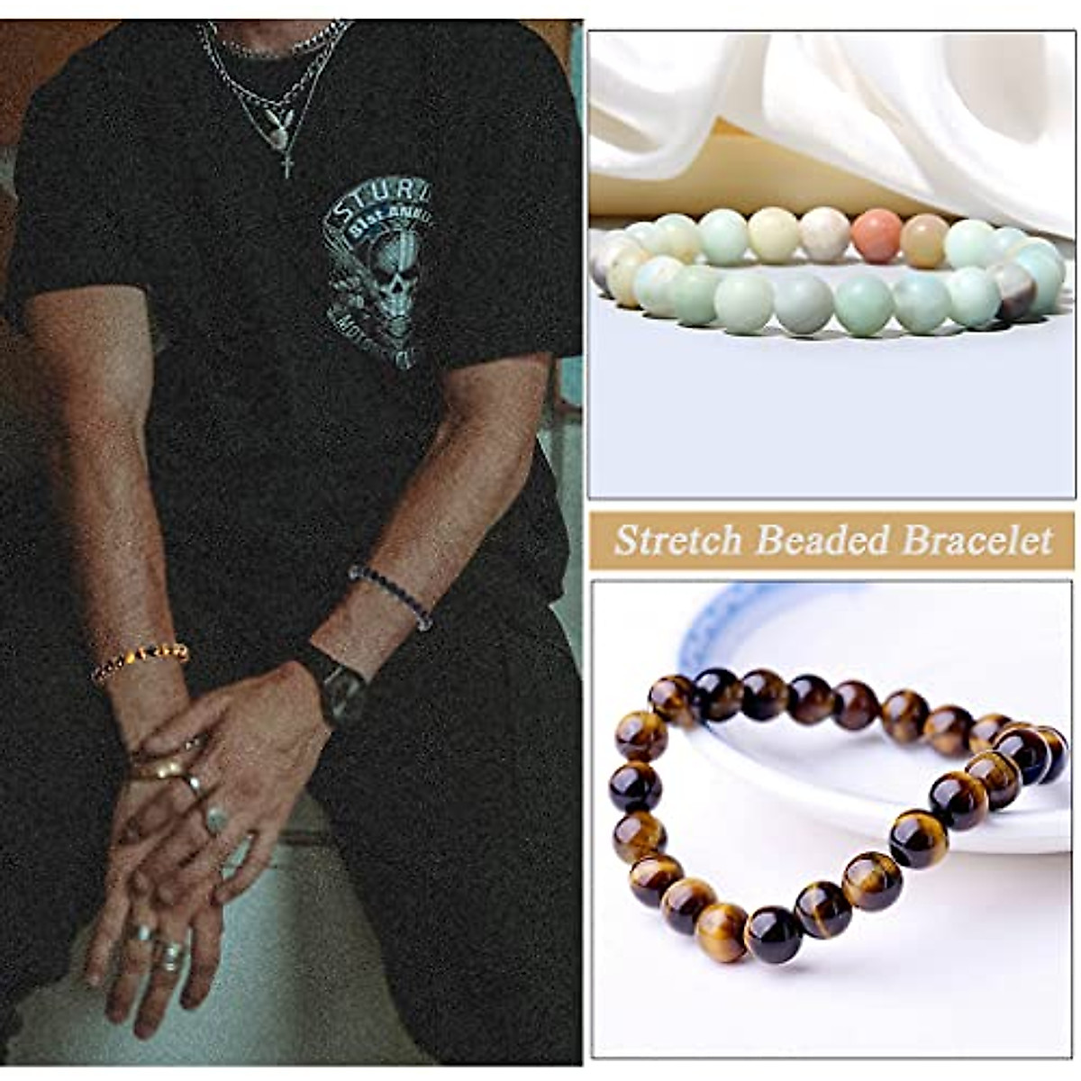 SAMOCO 1-12Pcs 8mm Stone Semi-Precious Gemstones Beaded Bracelets for Men Women Healing Crystal Stretch Beaded Bracelet Unisex