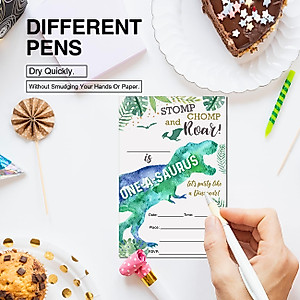 Soiceu Green Dinosaur 1st Birthday Party Invitations with Envelopes Set of 20 One-a-Saurus Dino Dinosaur First Birthday Invites Fill in Blank