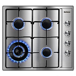 Karinear 24 Inch Gas Cooktop Gas Stove 4 Burners, Built-in Stainless Steel Gas Hob, NG/LPG Dual Fuel Gas Stovetop with Thermocouple Protection for Apartments, Indoor (Come with Pressure Regulator)