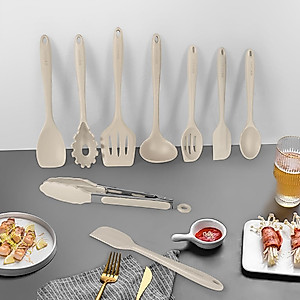 Kitchen Utensil Set - 11 Cooking Utensils - Colorful Silicone Kitchen Utensils - Nonstick Cookware with Spatula Set - Colored Best Kitchen Tools Kitchen Gadgets (Khaki)