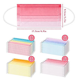 NiHealth 60PCS Adult Disposable Face Mask Pack, Rainbow Pattern with 4 Designs, Individually Wrapped, 3-Layer Comfortable and Breathable Non-Woven Fabric Coverings (Mixed Macaron Gradient Colors)
