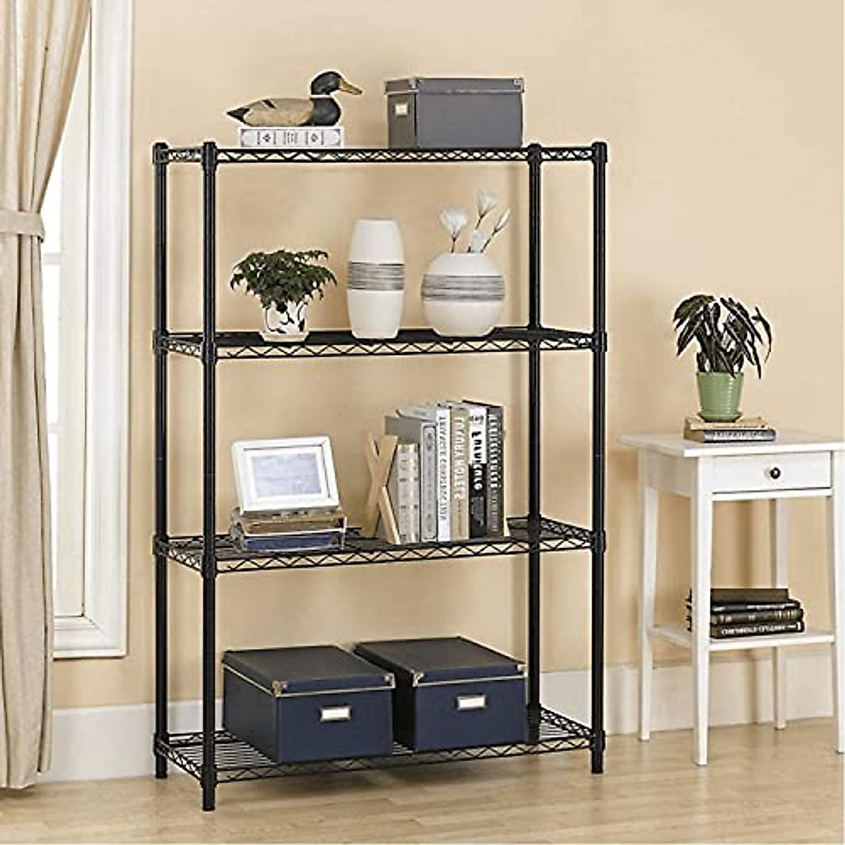 Lucky Shop 4-Shelf Shelving Storage Unit Heavy Duty Metal Organizer Wire Rack, Unit Storage Shelves Metal with Leveling Feet, Height Adjustable Heavy Duty Shelving Rack, for Storage