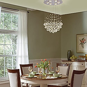 Modern 6-Lights Crystal Raindrop Chandelier, Rain Ball Ceiling Light Fixture Flush Mount Ceiling Light Pendant Lamp for Dining Room, Living Room, Foyer, Entryway of CRYSTOP