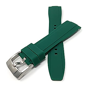 Bandini Silicone Watch Bands - Curved End - Embossed Rubber Replacement Watch Straps for Seiko, Omega and Rolex Watches with Round Cases - Waterproof - Stainless Steel Buckle - (Green, 20mm)