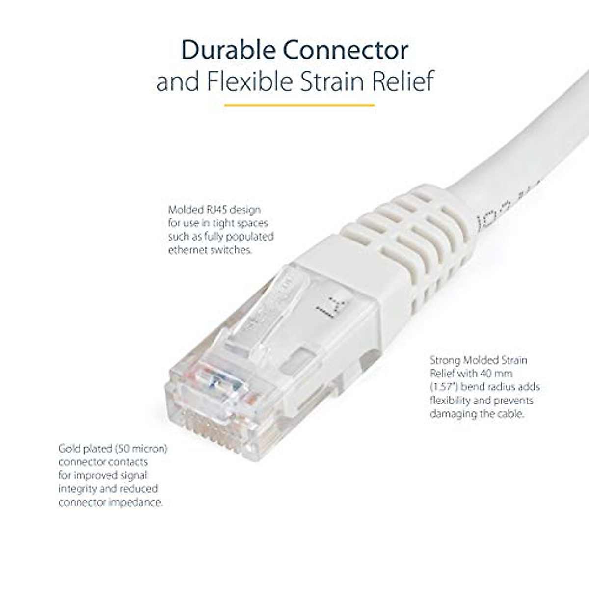 StarTech.com 6ft CAT6 Ethernet Cable - White CAT 6 Gigabit Ethernet Wire -650MHz 100W PoE++ RJ45 UTP Molded Category 6 Network/Patch Cord w/Strain Relief/Fluke Tested UL/TIA Certified (C6PATCH6WH)