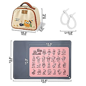 GIVWATER Owl-Themed Baby Led Weaning Supplies with Reusable Travel Cooler Bag, 16 pcs Silicone Baby Feeding BLW Set (Light Pink)