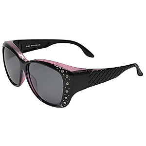 PZ - Polarized Women Sunglasses Wear to Cover Over Prescription Glasses UV Protection (Black Purple + Polarized Grey)