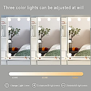 White Vanity Table, Vanity Desk Set with Mirror and Lights,Makeup Vanity Table with 5 Drawers,Storage Shelves & Cushioned Stool for Girls Bedroom