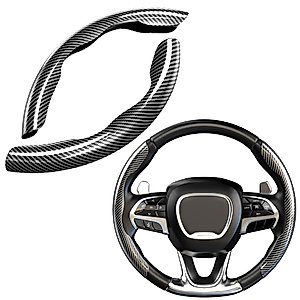 BenLoc Universal Fit Carbon Fiber Steering Wheel Cover, Hard Car Steering Wheel Cover Protector, Segmented Non-Slip Carbon Fiber Car Wheel Cover Black