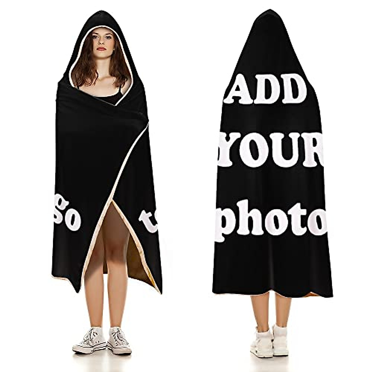 JKSER Custom Hooded Blankets, Personalized Wearable Blanket with Pictures and Text, Flannel Gift for Family, Best Friend, Lover or Wife, Variety of Colors can be Selected 40 Inx 50In, 40Inx50In