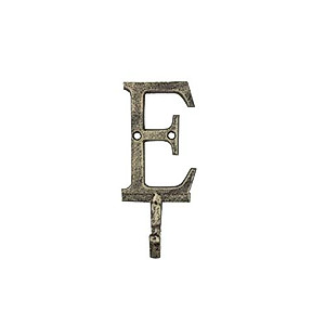 Handcrafted Nautical Decor Rustic Gold Cast Iron Letter E Alphabet Wall Hook 6"