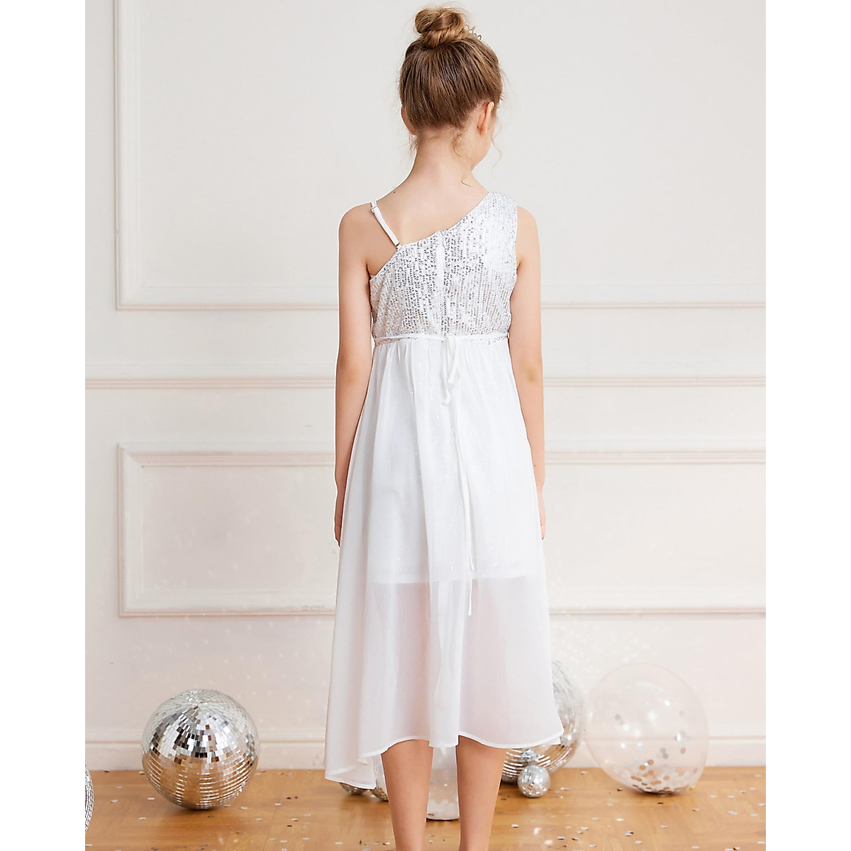 GRACE KARIN Girls Sequin Dress Sliver Pageant Dresses for Girls 6-7 Birthday Party Dresses