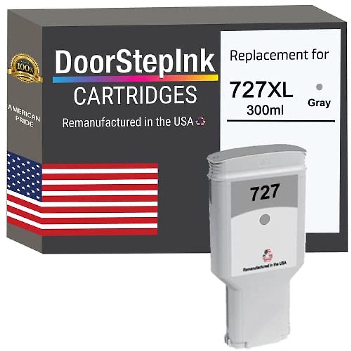 DoorStepInk Remanufactured in The USA Ink Cartridge Replacements for HP 727 300ml Gray F9J80A for Printers DesignJet T1500 T2500 T920 T930