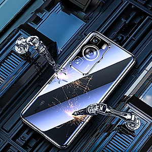 QUIETIP Case for Huawei P60 Pro,Magnetic Body Metal Frame Double Sided Clear Tempered Glass Shockproof with Camera Protection Cover Thin,Silver