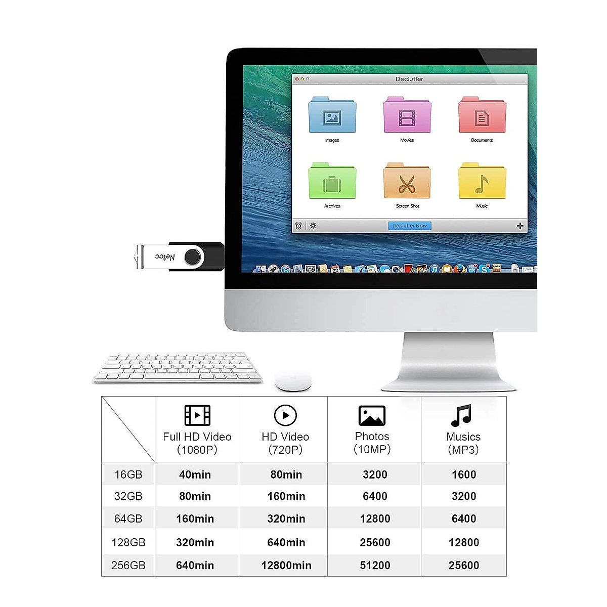 Netac 128GB USB Stick USB 3.0 Flash Drive, Up to 90MB/s, Thumb Drive for Data Storage, Pen Drive with Swivel Design, Memory Stick for External Storage Data/Computer/PC/Laptop/Sound