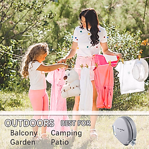 Retractable Clothesline Wall Mounted, Single Extendable Clothes Line Laundry Dryer, Adjustable Heavy Duty Washingline for Indoor Outdoor, Garden, Patio, Laundry - Easy Installation(49FT Grey)