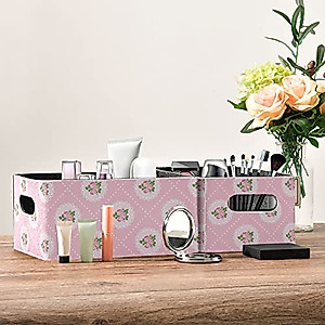 Shabby Chic Rose Seamless Pattern Storage Basket Collapsible Storage Bin Rectangular Felt Storage Box Closet Organizer Bin Storage Container Organizer for Nursery Baby Clothes Closets (2-Pack)