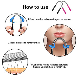 12 Pieces Facial Hair Removal Spring Eyebrow Face Epilator Threading Tool for Women Chin Cheek Mustache Upper Lip (Rose Red, Black)