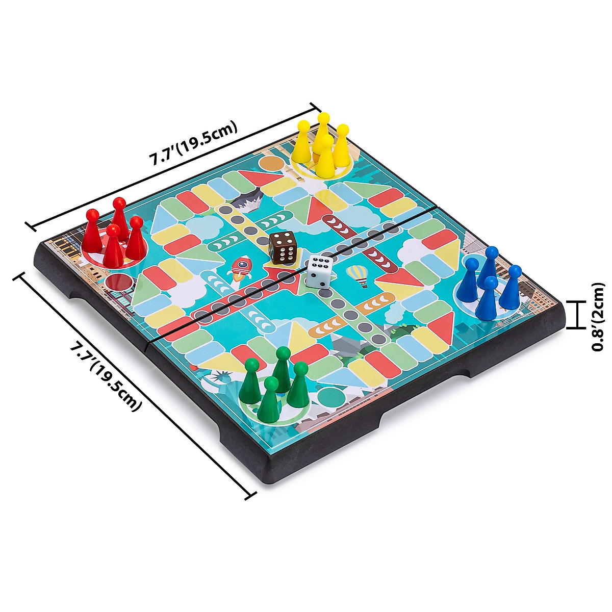 Yellow Mountain Imports Ludo Magnetic Folding Travel Large Board Game Set - 8 Inches - Portable Classic Strategy Game Set