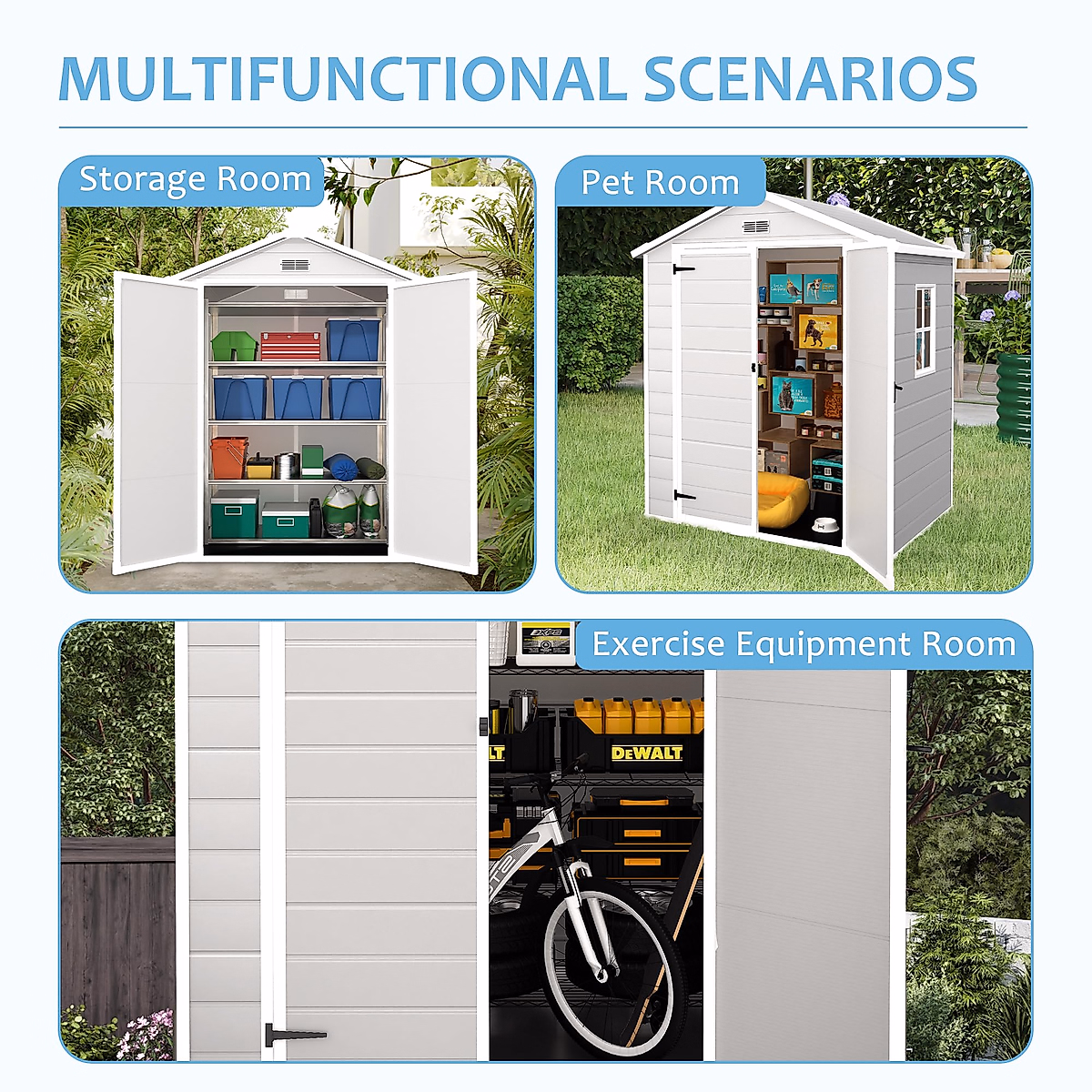 COCLUB 6x4.4FT Resin Shed Plastic Shed Outdoor Storage Shed with Floor,Resin Outdoor Shed with Window, Lockable Door Side Window, Front & Rear Vents for Garden, Backyard, Patio-Light Gray