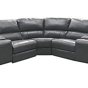 AC Pacific Brady 7 Piece Sectional Power Reclining Sofa | Faux Leather Couch with Storage Consoles, Cup Holders & USB Ports, Grey