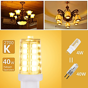 5 Pack G9 LED Bulb 2700KSoft White, G9 Bi Pin Base 4W LED T4 for Crystal Chandeliers,40W Halogen Equivalent G9 Base,360 Degree Beam Angle 400LM for Home Lighting, Non-dimmable (5-Pack)
