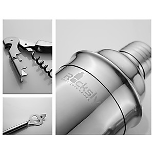ROCKSLY MIXOLOGY BAR Set Premium Bartender Kit, Zig-Zag Tool Stand, 18 Oz Cocktail Shaker, Strainer, Jigger, Spoon, Tongs, Bottle Opener, Recipe Book