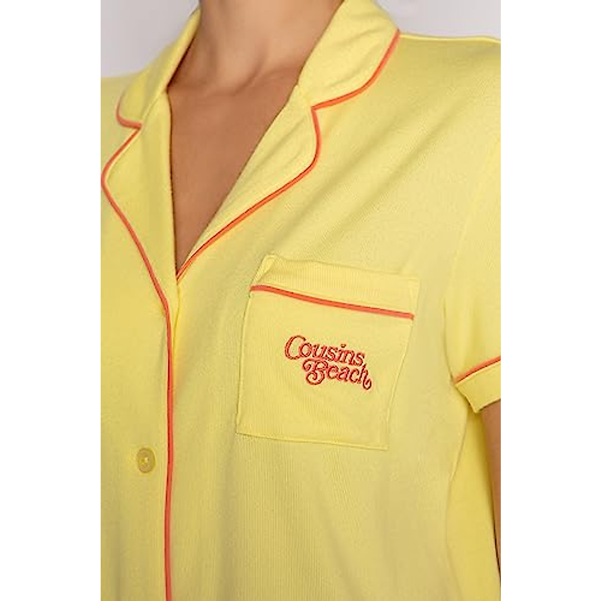 PJ SalvageThe Summer I Turned Pretty Lounge Short-sleeve Button Down Shirt and Bottom Shorts Pajama SetYellowSmall