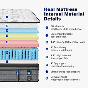 Slecofom 12 Inch King Size Mattress, Firm King Mattress in a Box,Memroy Foam Hybrid Mattress with Individually Pocket Coils Springs for Motion Isolation,Edge Support, Sleep Firm Feel/Fiberglass-Free