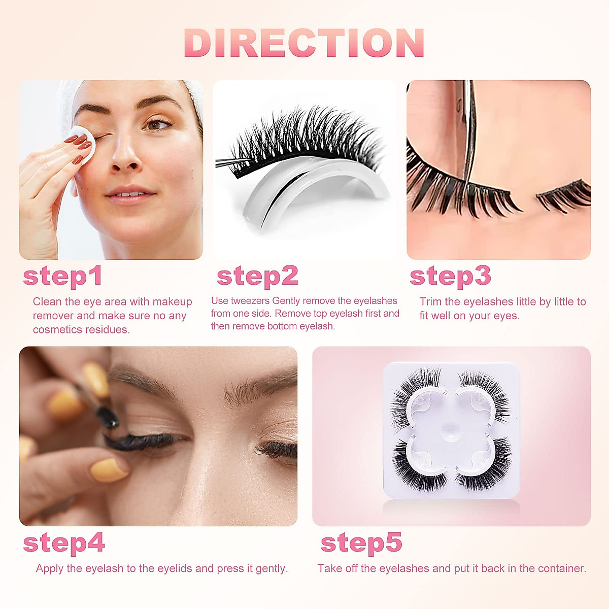 Self Adhesive Eyelashes, False Eyelashes No Glue or Eyeliner Needed, Waterproof Eyelashes for Natural Look, Easy to Put On, Stable and Non-slip Waterproof Eyelashes, Perfect Gift for Women (4-Pairs)