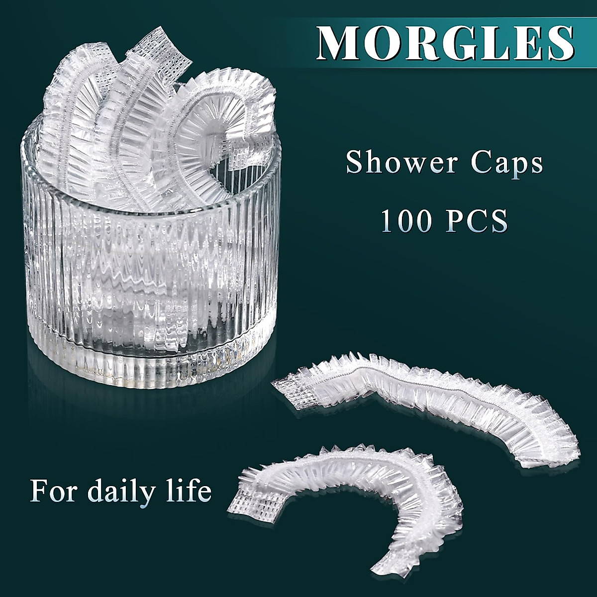 MORGLES Shower Caps Reusable Waterproof, 100 Pcs Disposable Plastic Shower Caps for Women Bathing, Hair Salon Home & Travel Use