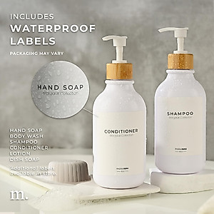 MaisoNovo Kitchen Soap Dispenser Set - Plastic Soap Dispenser with Pump - White Bamboo White Pump 16.9 fl oz - Bathroom Soap Dispenser Set of 2 - Soap and Lotion Dispenser Set with Tray